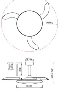 Matra 9007 Slim, rozvinovací ventilátor se svítidlem a dálk. ovladačem, LED 50W 2700-5000K, bílá/dřevěná, průměr 49/106cm