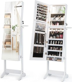 Costway LED skříňka na šperky s celoplošným zrcadlem a kosmetickým zrcátkem