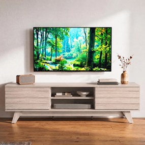 Costway TV stolek pro televizory do 55 palců s posuvnými dvířky, dub