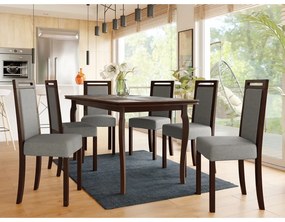 Rozkládací jídelní stůl se 6 židlemi AL21, Barva dřeva: ořech, Potah: Hygge D91