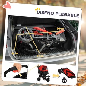 Skládací kočárek pro psy PawHut s 3 koly, síťovanými okny, košíkem a bezpečnostními popruhy, nosnost 25 kg, rozměry 109,5x57,5x106,5 cm, červený
