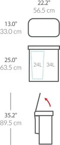 Ocelový odpadkový koš 34+24 l na tříděný odpad/bezdotykový ve stříbrné barvě Dual Sensor – simplehuman