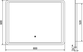 Mexen Zusa, LED koupelnové zrcadlo s podsvícením 80x60 cm, 6000K, ochrana proti zamlžování, 9808-080-060-611-00