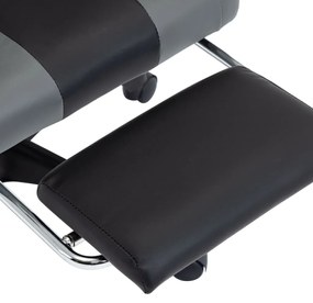 Herní židle s podnožkou šedá a černá umělá kůže