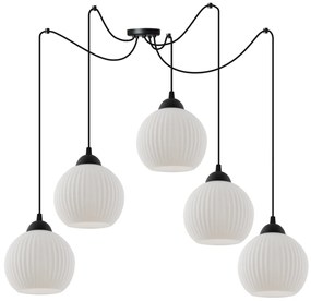Závěsné svítidlo Riffle Round Spider, 5x bílé skleněné stínítko, b