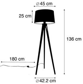 Stojací lampa na stativu černá s lněným stínítkem černým 45 cm - Tripod Classic