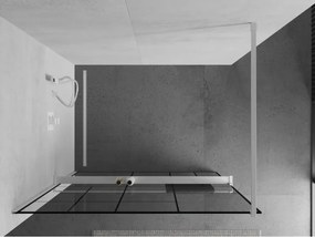 Mexen Kioto+, sprchová zástěna Walk-In s poličkou a věšákem 90 x 200 cm, 8mm čiré sklo černý vzor, ​​bílý profil, 800-090-121-20-78