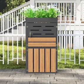Aosom Multifunkční venkovní skříň 2v1 s integrovaným truhlíkem a prostorem na odpadkové koše, bez koše, 66x80x128 cm, šedá