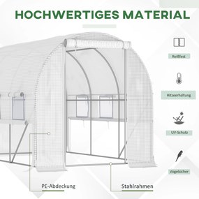 Fóliový skleník Outsunny 2,95x2x2m s rolovacími okny, UV ochrana a ochrana proti větru, ocelová konstrukce v bílé barvě | Aosom.de
