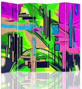 Ozdobný paraván Barevná abstraktní zelená - 180x170 cm, pětidílný, klasický paraván