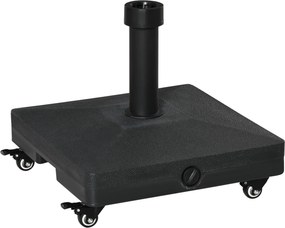 Stojan na slunečník Outsunny s válečkem, naplnitelný až do 20 kg, pro tyče slunečníku 38/48 mm, ideální pro zahradu terasu balkon, černý 45x45 cm |
