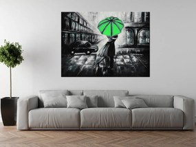 Gario Ručně malovaný obraz Zelený polibek v dešti Rozměry: 70 x 100 cm