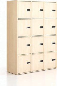 Kancelářská skříň FRAME, 12x dveře, 1299 x 450 x 1735 mm, mechanický kódový zámek, bříza
