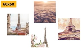 Set obrazů Eiffelova věž v Paříži - 4x 60x60 cm