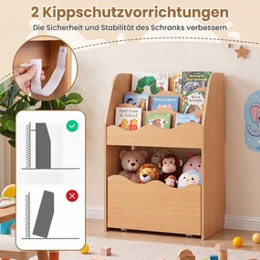 Costway Dětská knihovna 3patrová Montessori police na hračky ze dřeva