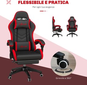 Ergonomická herní židle Vinsetto z PU kůže a oceli s opěrkou hlavy a nastavitelnou výškou, sklápěcí opěrkou a bederním polštářem, 65x65x121-129 cm, č…