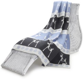 Wooline Vlněná deka s motivem soba, modročerná