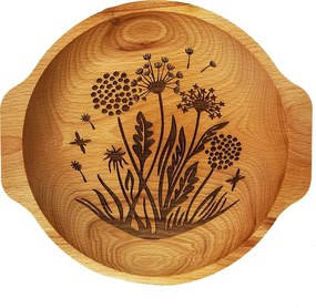 AMADEA Dřevěná miska květiny - pampelišky, masivní dřevo, 24 cm