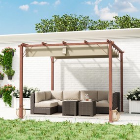 zahradní pergola 3 x 3 m, nastavitelná střecha terasy, hliníkový rám, ochrana proti slunci UPF30+, přírodní dřevo
