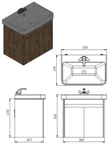 Kingsbath Florida Wotan Oak 55 koupelnová skříňka s umyvadlem