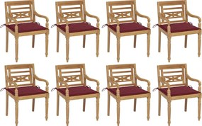 vidaXL Židle Batavia s poduškami 8 ks masivní teakové dřevo [3073354] Barva: vínová červená