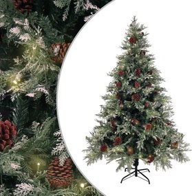 vidaXL Vánoční stromek s LED a šiškami zelený a bílý 150 cm PVC a PE [3094564]