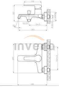 Invena Fira, nástěnná vanová baterie, černá matná, BW-71-004-V