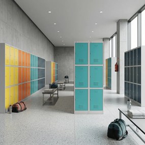 Kovová šatní skříňka - 3 boxy, 38 x 45 x 185 cm, cylindrický zámek, šedá - ral 7035