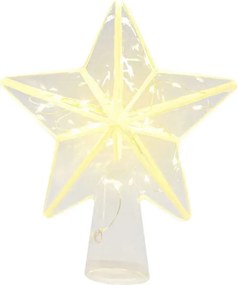 LED svítící hvězda na stromeček, 18 × 22 × 6,5 cm skleněná, teple bílá, 20 diod, 2× AAA