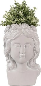 Šedý antik cementový květináč dívka s věněčkem - 20*17*30 cm