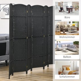 HOMCOM Skládací rozdělovací stěna 6-panelová 240x170 cm - Záclona pro soukromí do obývacího pokoje, ložnice, kanceláře - černá