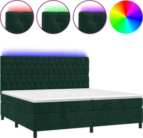 Box spring postel s matrací a LED tmavě zelená 200x200 cm samet 3136326