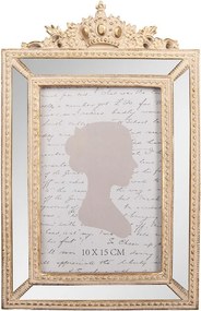 Béžovo-zlatý fotorámeček s korunkou a zrcátky - 15*2*23 cm/ 10*15 cm