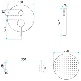 Rea Lungo Diamond, podomítkový sprchový set s dešťovou hlavovou a ruční sprchou, zlatá lesklá, REA-P6964