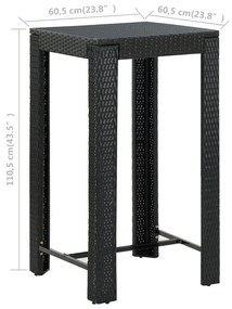 vidaXL Zahradní barový stůl černý 60,5 x 60,5 x 110,5 cm polyratan