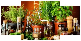 Gario Obraz s hodinami Zeleninové přísady - 3 dílný Rozměry: 90 x 70 cm