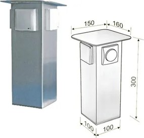 MCJ Nerezový zahradní sloupek, 3 zásuvky 230V/50Hz, IP44, 30 cm