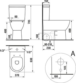 Aqualine Sapho, JALTA RIMLESS WC kombi mísa s nádržkou včetně splachovací soupravy, spodní/zadní