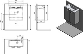 Aqualine ZOJA umyvadlová skříňka 49x50x24,6cm, 2 dvířka, bílá 51047A