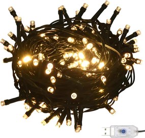 120dílná sada vánočních koulí se špicí a 300 LED zlatá a bronz 330096