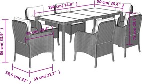 7dílný zahradní jídelní set s poduškami šedý polyratan 3211858
