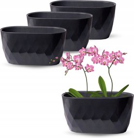3 x Květináč Obal Na Květináč Plastový Oválný 29 Cm Černý