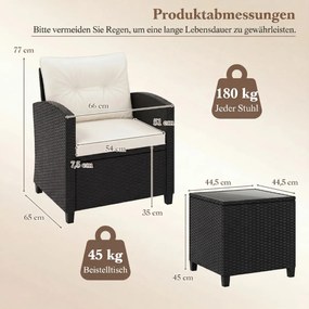 Costway 3 PCS. Ratanová sada Gartenmöbel inkl. 2 Sessel a 1 Beistelltisch – bílý