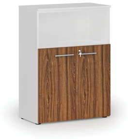 Kombinovaná kancelářská skříň PRIMO WHITE, 1087 x 800 x 420 mm, bílá/ořech