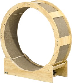 PawHut Cat Exercise Wheel 91 cm průměr - Kočičí kolo s brzdou a škrabacím panelem, Treadmill pro kočky na hubnutí a zdraví, Dub | Aosom