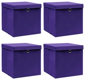 Úložné boxy s víky 4 ks 28 x 28 x 28 cm fialové - Default Title