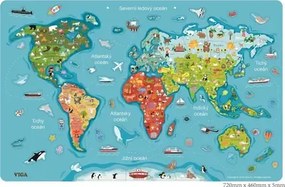 VIGA Puzzle Mapa světa s tabulí / 72 x 46 cm / český jazyk / od 3 let