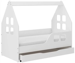 Okouzlující dětská postel su šuplíkem 140 x 70 cm bílé barvy ve tvaru domečku