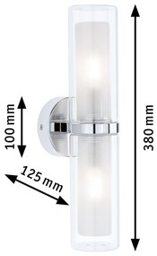 Paulmann 71077 Luena, koupelnové nástěnné svítidlo 2xE14 max.20W, sklo/chrom, výška 38cm, IP44
