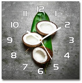 Wallmuralia Skleněné hodiny čtverec Půlky kokosů 30x30 cm